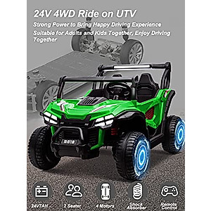 OTTARO 24V Ride on Cars 2 Seater, Electric Cars Vehicles for Adults and Kids, 4WD Ride on UTV Truck w/Remote Control, 25" Spacious Seat, 2 Safety Belts, Bright Light, Music Player,Bluetooth（Green）
