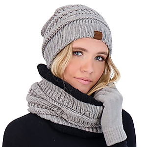 Winter Hat Fleece Lined Neck Warmer Scarf and Gloves Set for Women Knit Beanie Winter Gloves and Scarves Cold Weather