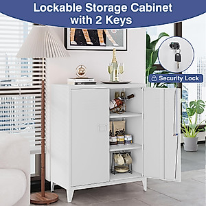 LISSIMO Metal Storage Cabinet,Home Office Cabinet with Doors and Adjustable Shelves,Locking Cabinet with Adjustabl Leg Levelers Assembly Required(White)