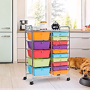 Giantex 15-Drawer Organizer Cart Office School Storage Cart Rolling Drawer Cart for Tools, Scrapbook, Paper (Multicolor)