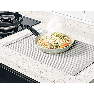 Surpahs Over The Sink Multipurpose Roll-Up Dish Drying Rack (Warm Gray, Large - 20.5" x 13.1")