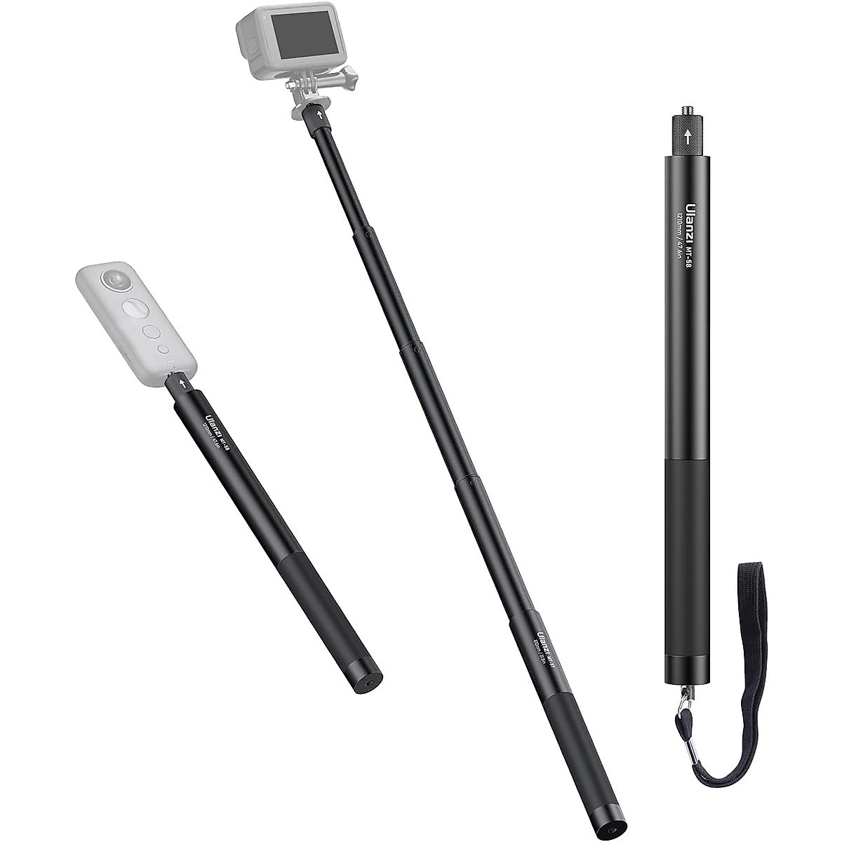 47.64" Action Cameras Selfie Stick Extendable for Insta360 Sports Camera, Selfie Vlogging Invisible Extension Pole