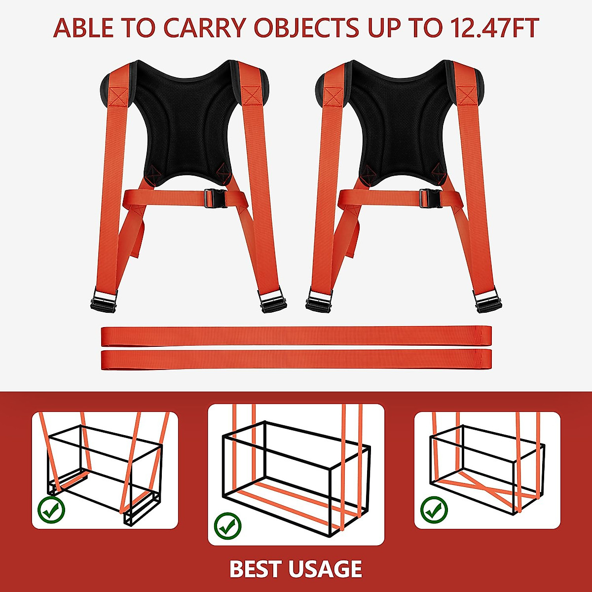 KEDSUM Furniture Dolly Moving Straps, 2-Person Lifting and Moving System, Anti-Slip Adjustable Lifting Straps Dolly for Move and Carry Furniture, Appliances, Mattresses, Hold Up to 800lbs, Medium