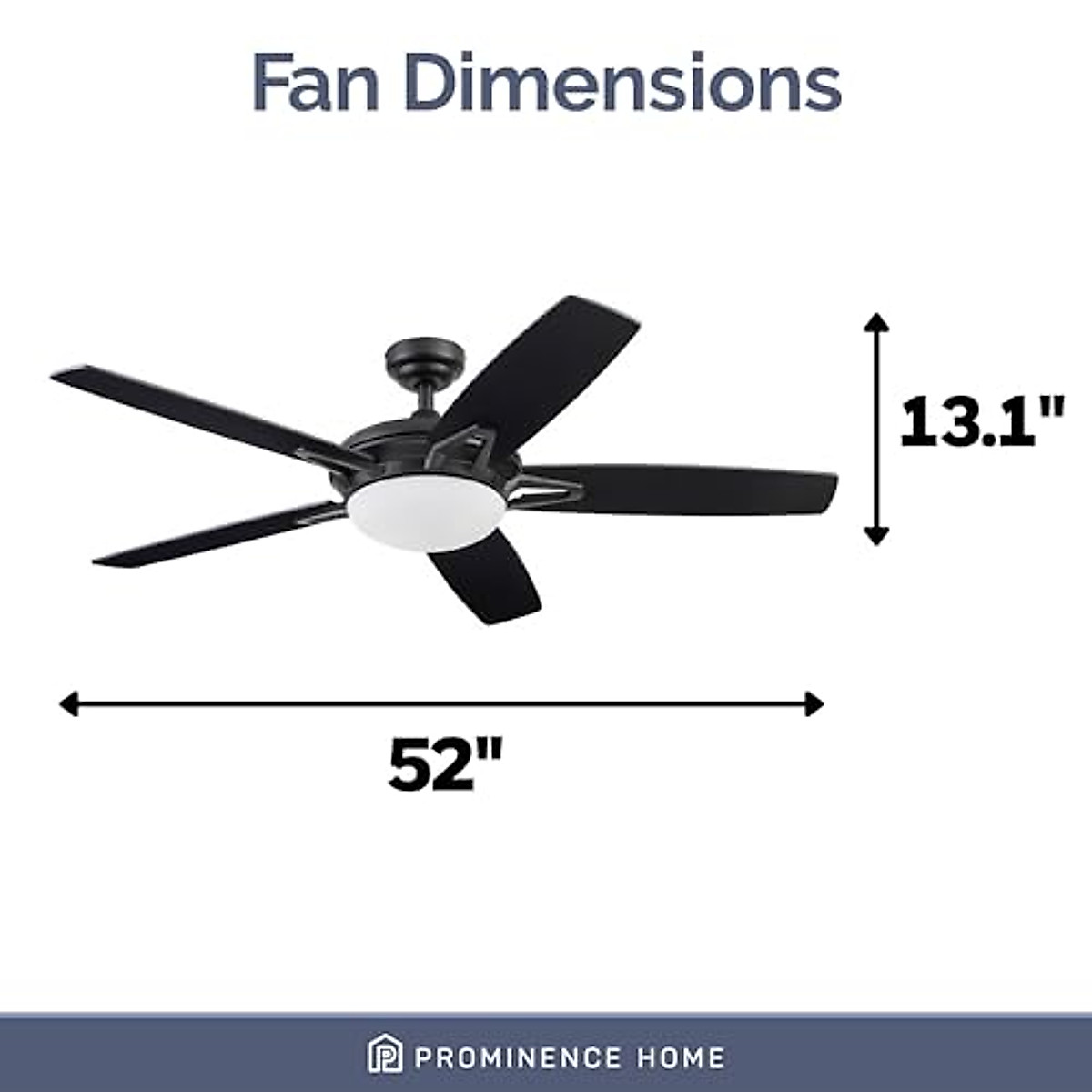Prominence Home Clancy, 52 Inch Contemporary LED Ceiling Fan with Light, Remote Control, Dual Mounting Options, 5 Dual Finish Blades, Reversible Motor - 51483-01 (Matte Black)