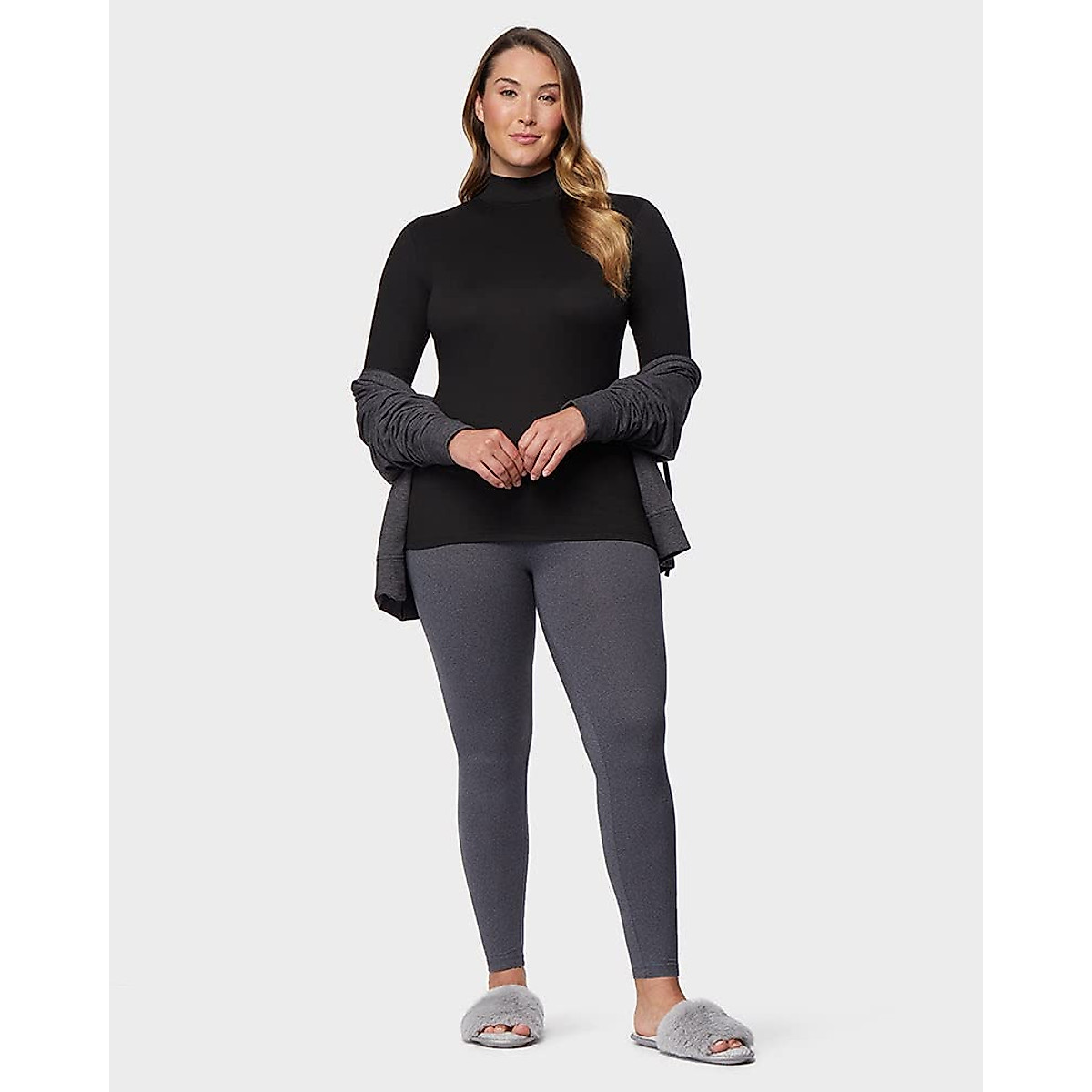 32 Degrees Women's Lightweight Baselayer Mock Top | Long Sleeve | Form Fitting | 4-Way Stretch | Thermal, Black, Large
