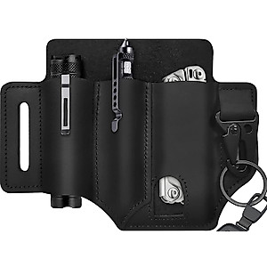 Leather Multitool Sheath for Belt, EDC Belt Organizer for Men, Multi Tool Holster with Tactical Pen Holster, Flashlight Holster, Key Holder