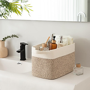 OIAHOMY 3 Pack Storage Basket for Organizing, 15''X10''X9'' Storage Bins,Woven Basket Basket with Handles, Toy Storage Basket Bin,Stylish Room Decor Basket, white & Brown variegated