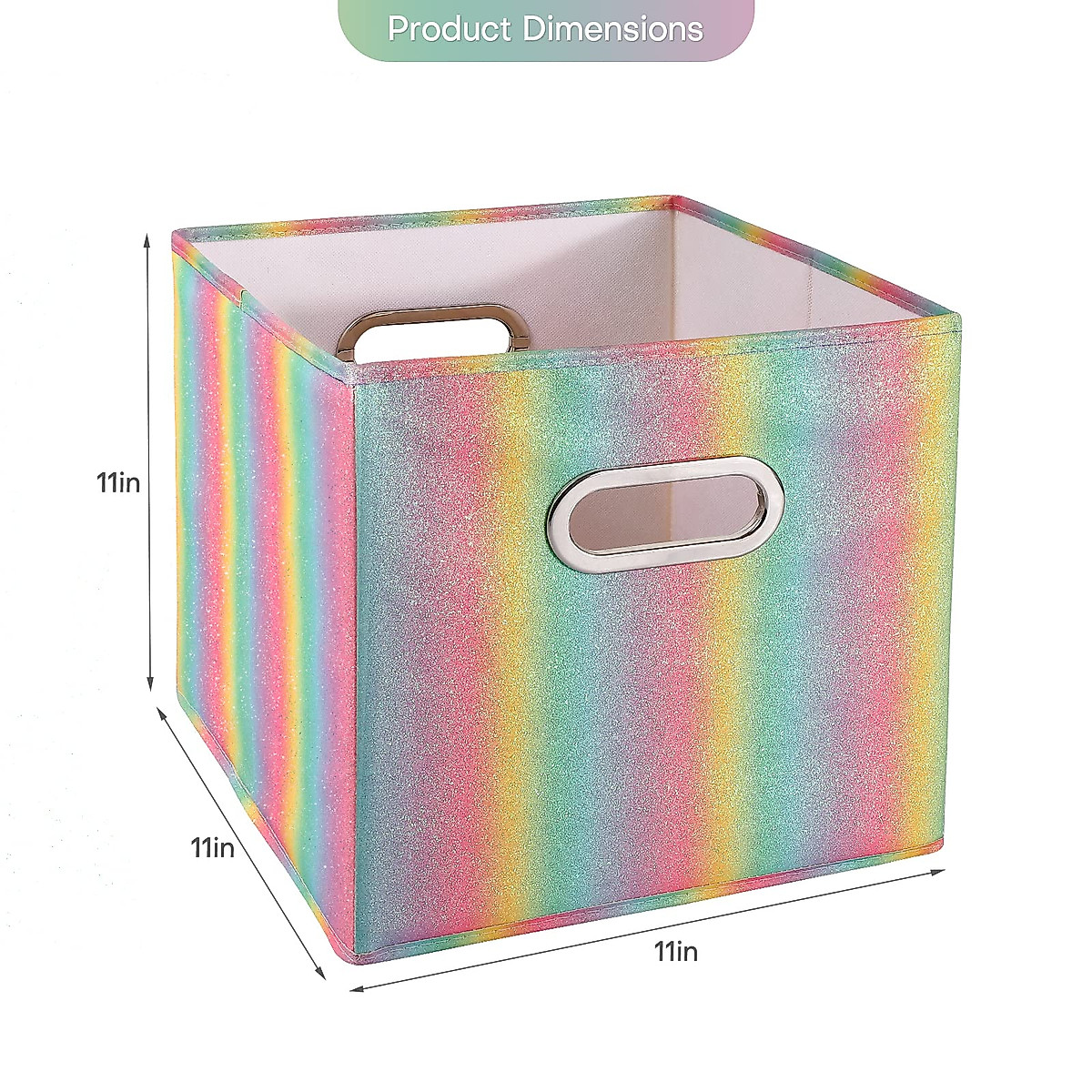 ANMINY 4 PCS Glitter Storage Cubes Shiny Sparkly Foldable Storage Basket Bin Box Set with Handles Collapsible Decorative Large Fabric Desktop Closet Shelf Organizer Container - 11x 11x 11 in, Silver