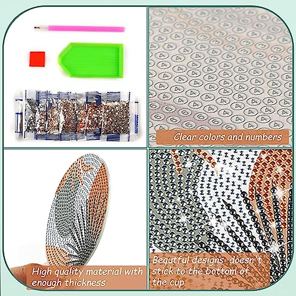 8 Pcs Leaves Diamond Painting Coasters with Holder, DIY Gray Leave Boho Diamond Art Non Slip Coaster for Adults Kids Beginners, Diamond Painting Kits Accessories Art Craft Supplies