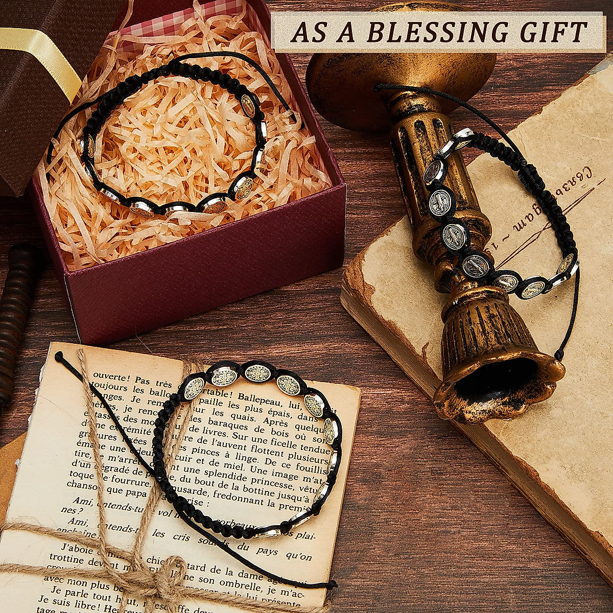 Hicarer 6 Pcs Protection Bracelet Benedict Cord Wrist Bracelets Adjustable Medal Rosary Bracelet Catholic Gifts for Women Men (Classic)