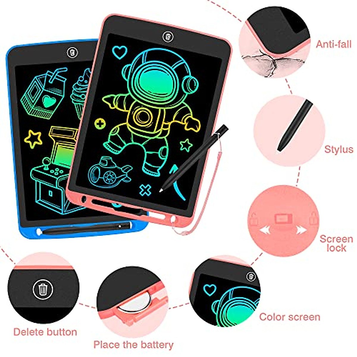 2 Pack LCD Writing Tablet for Kids, Colorful 10 Inch Doodle Board Drawing Pad, Scribbler Boards Drawing Tablet, Kids Learning Educational Toys Gifts for 2 3 4 5 6 7 8 Year Old Girls Boys Toddlers