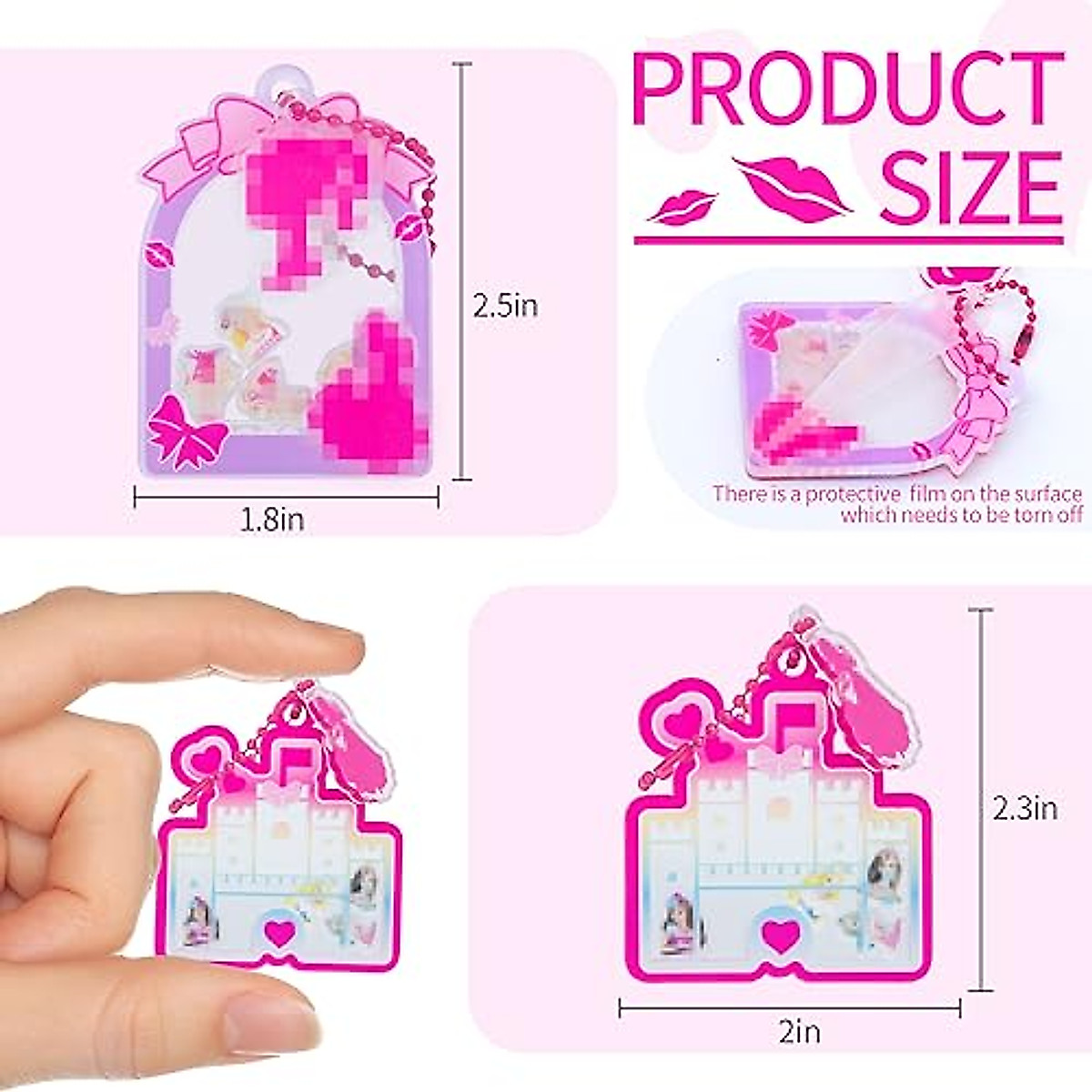 3D Pink Girl shaker Keychain,10 PCS Barbi Princess Key Pendant,Acrylic DIY Charms for Bracelet, Necklace Earring Bag Phone Pendant