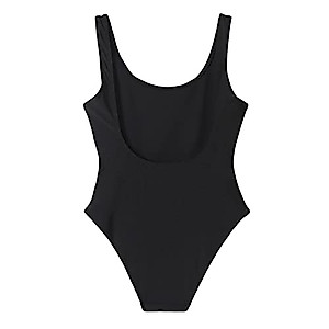 SMMY Women's Solid One-Piece Large Open Back Printed high Waist Swimsuit (Medium, Black)