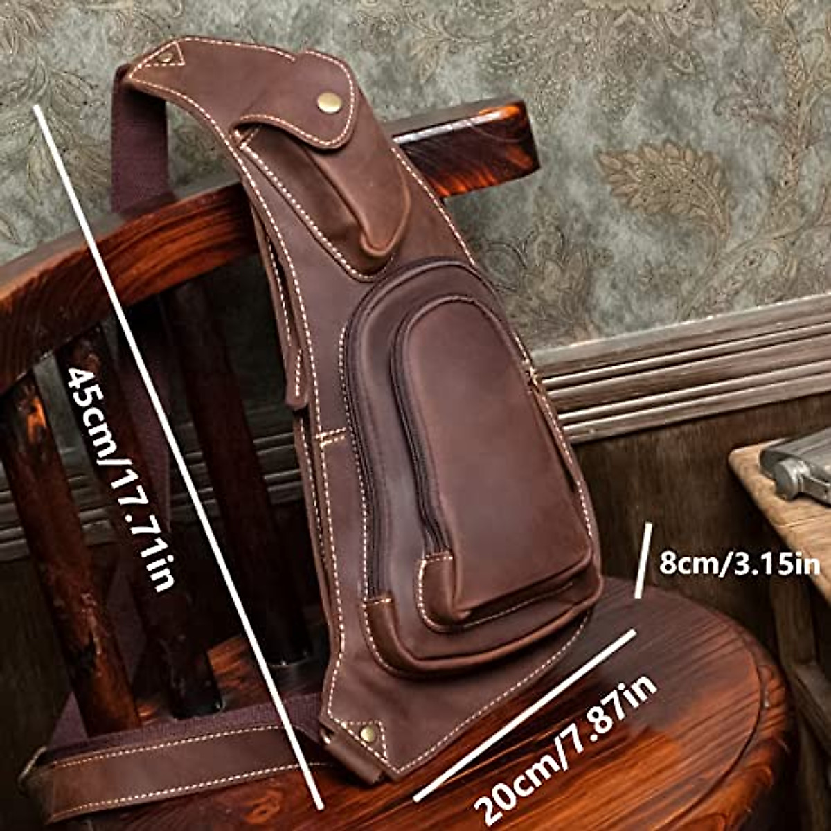 Leathario Men Leather Chest Bag Sling Bag Shoulder Bag Leather Crossbody Bag for Men (Brown-217-L)