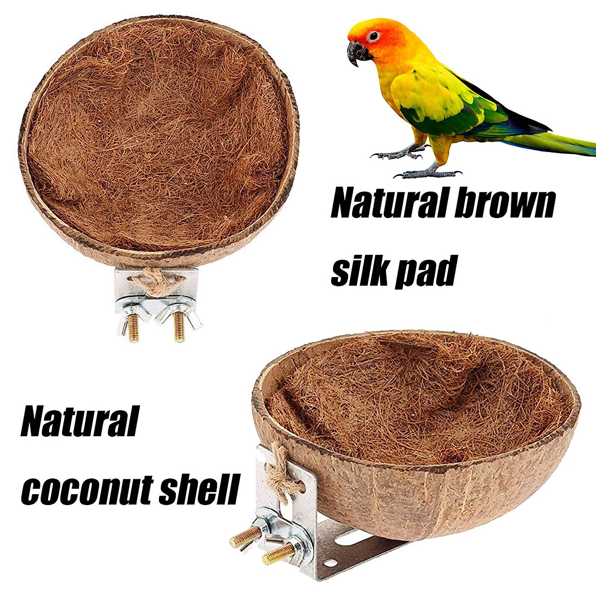 Tfwadmx Bird Nests Natural Coconut Shell Parrot Breeding Hatching Nesting Box Cage Hatch House Hut Cave for Small or Medium Finch Parakeet Accessories Toys –(2 Pcs)