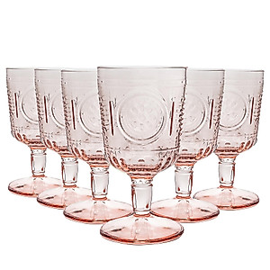 Bormioli Rocco Romantic Set Of 6 Stemware Glasses, 10.75 Oz. Colored Crystal Glass, Cotton Candy Pink, Made In Italy.