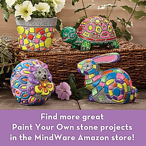 MindWare Paint Your Own Stone Bunny Rabbit - Mosaic Stepping Stone Craft Kit for Kids Includes Paint and Brush, Made of Weather Resistant Cement