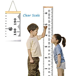 2 Pack Kids Baby Hanging Growth Chart,Hanging Ruler Wall Decor Ruler,Wood Frame Fabric Canvas Removable Height Measurement Ruler for Kids,Toddlers and Babies(Dinoaurs and Basic Styles)