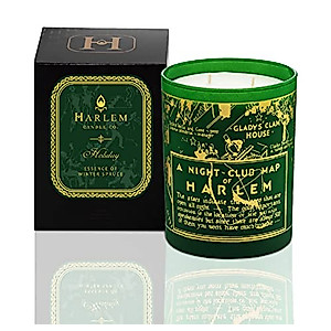 Harlem Candle Company Holiday Map Luxury Candle, 12 oz Green Glass Jar with Harlem Map Print, Double Wick, Soy Wax, Gift Box, Winter-Fresh Fir, Pine Needles and Mint-Infused Eucalyptus