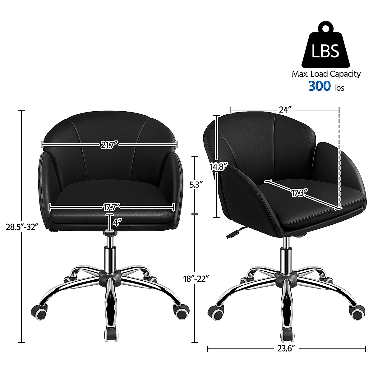 Yaheetech Cute Petal Desk Chair Home Office Chair Swivel Leather Desk Chair Makeup Vanity Chair with Armrests for Bedroom Modern Computer Rolling Chair for Women Black