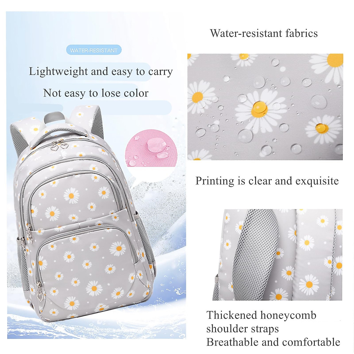 3Pcs Daisy Prints Backpack Sets Kids Bookbag Primary School Daypack Elementary Students Knapsack for Teens Girls