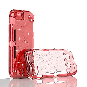 Switch lite Clear Protective Case, Switch lite Glitter Hard Case - Coral