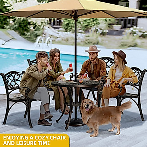 DWVO 5 Piece Outdoor Furniture Cast Aluminum Patio Dining Sets, All-Weather Patio Bistro Sets with 4 Chairs, 30 Inches Round Table with Umbrella Hole, Adjustable Feet for Balcony Backyard Deck Garden