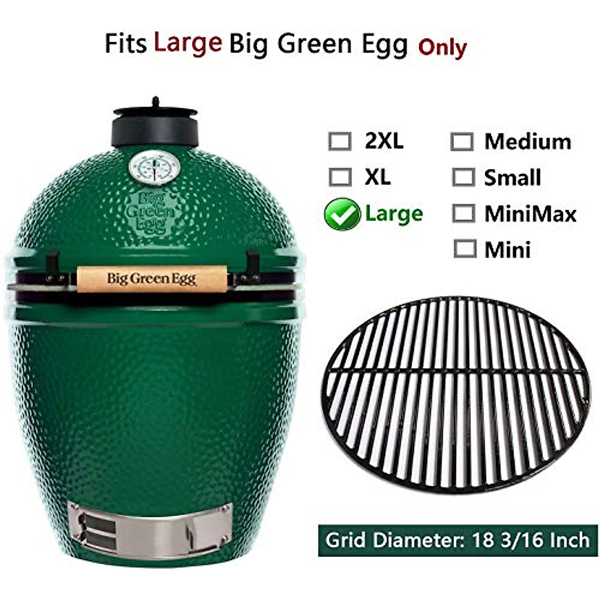 Hongso 18 3/16 Inch Porcelain Coated Cooking Grid Grates Polished Non-Stick Replacement for Large Big Green Egg, Vision Grill VGKSS-CC2, B-11N1A1-Y2A, Accessories,Other Kamado Grill, PCI991