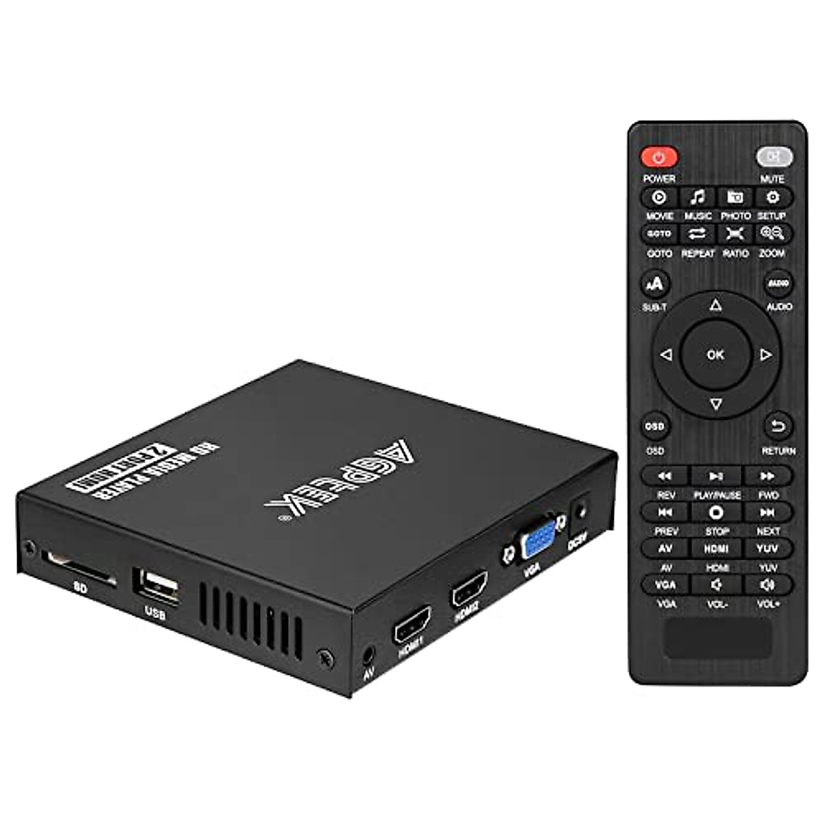 1080P Media Player with Dual HDMI Outpus AV Cable, Portable MP4 Player for Video/Photo/Music Support USB Drive/SD Card/HDD - HDMI/AV/VGA Output