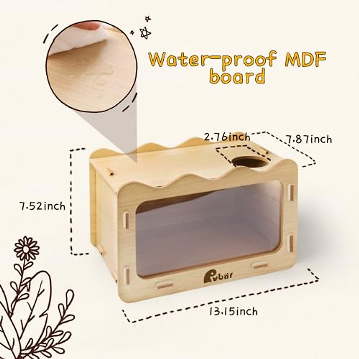 Rubor Hamster Digging Box Syrian Visible Hideout and Exploration House with Acrylic Transparent Board for Dwarf Gerbils Mice Degus or Other Small Pets