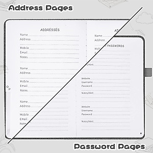 YHCFLY Address Book with Alphabetical Tabs, PU Leather Password Keeper and Telephone Book Address Organizer Record Contacts, Anniversaries, Birthdays - 5.3"x7.7" Grey