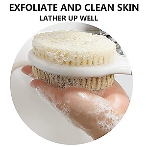 Arswin Shower Brush with Soft and Stiff Bristles,Back Scrubber 20.5" Extra Long Anti-Slip Handle Dual-Sided Bath Brush Body Exfoliator for Wet or Dry Brushing