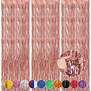 Mtkocpk 3-Pack 3.2x8 Feet Rose Gold Foil Fringe Backdrop Curtains Party Decorations - Perfect for Parties, Baby Showers, Gender Reveals, and Disco Fun, Party Backdrops Decor