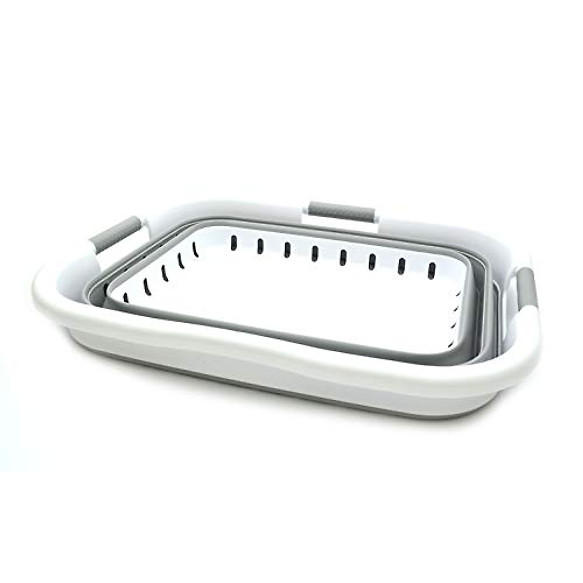 SAMMART 41L (10.8 gallon) Collapsible 3 Handled Plastic Laundry Basket - Foldable Pop Up Storage Container/Organizer - Portable Washing Tub - Space Saving Hamper/Basket (3 handled rectangular, White/Grey)