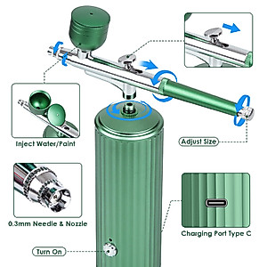 Air Brush Kit with Air Compressor, Rhinowisdom Airbrush Kit 48PSI Airbrush for Nails Air Brush Painting Set Portable with 0.3mm Nozzle and Cleaning Brush Set for Nails Makeup Painting Tattoo Model