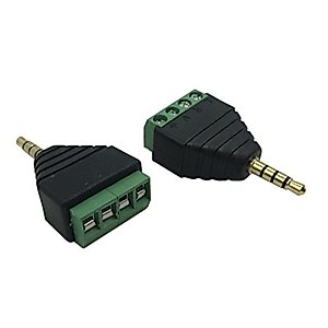 Cerrxian 3.5mm 4 Pole Stereo TRRS Audio Video Male to 4 Screw Terminal Female Headphone Replacement Solderless Balum Converter Adapter (2-Pack)