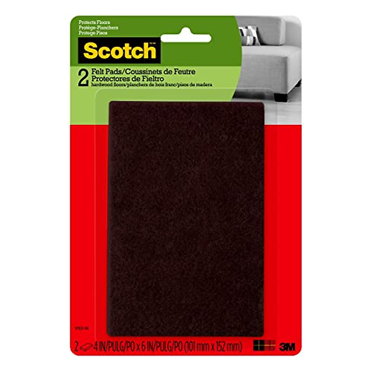 Scotch SP820-NA Felt Furniture Pads, 4 in x 6 in, Brown, 2 Count