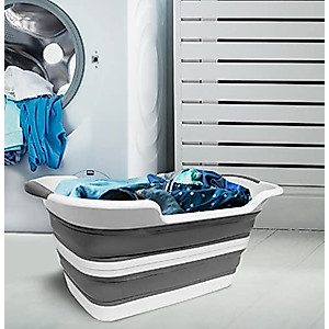 Eurow Collapsible Laundry Basket, Gray and White