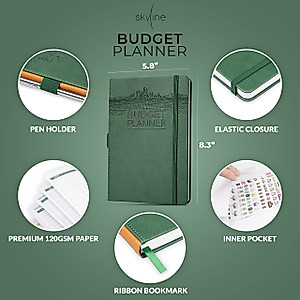 Skyline Budget Planner – Undated Monthly Budgeting Book & Money Expense Tracker – Financial Notebook to Track Personal & Household Finances – Simple Budget Journal – A5 Size, Hardcover (Dark Green)
