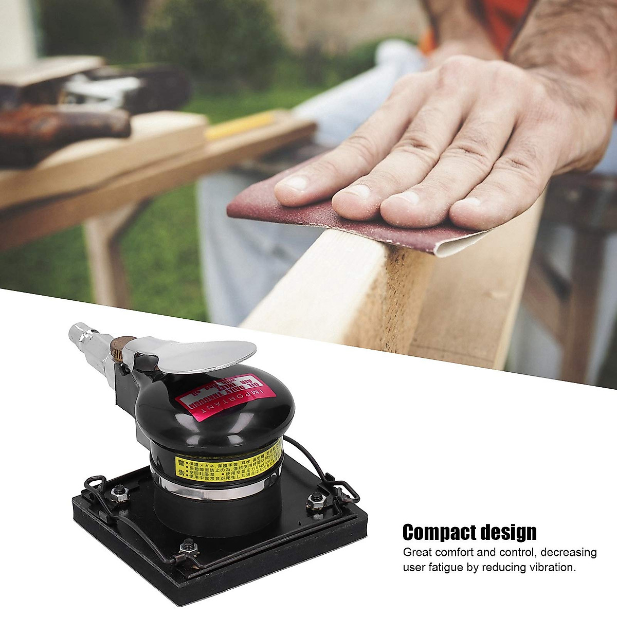 BORDSTRACT Pneumatic Random Orbital Sander, Zinc Alloy Dry Sanding Machine, Pneumatic Palm Auto Sander for Wood Polishing and Auto Body Work, Black