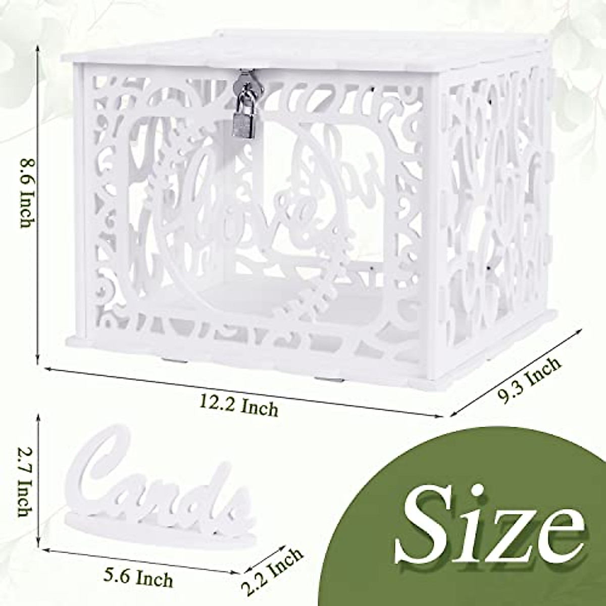 AerWo Wedding Card Box with Lock and String Light, Glittery DIY Wedding Gift Card Boxes for Reception, White PVC Wedding Memory Money Box for Wedding Reception Anniversary Party Decorations