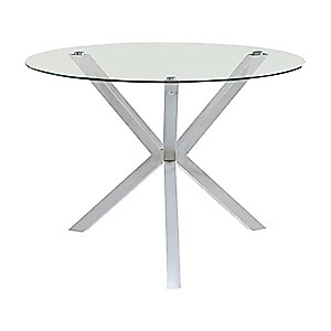 BOWERY HILL 41" Round Glass Top Contemperary Dining Table in Chrome