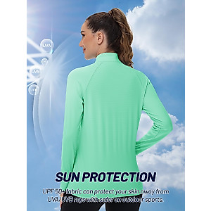 TACVASEN Women's Athletic Jackets UV Protection Shirts Running Jackets for Women UPF 50+ Long Sleeve Activewear Golf Shirt Mint Green