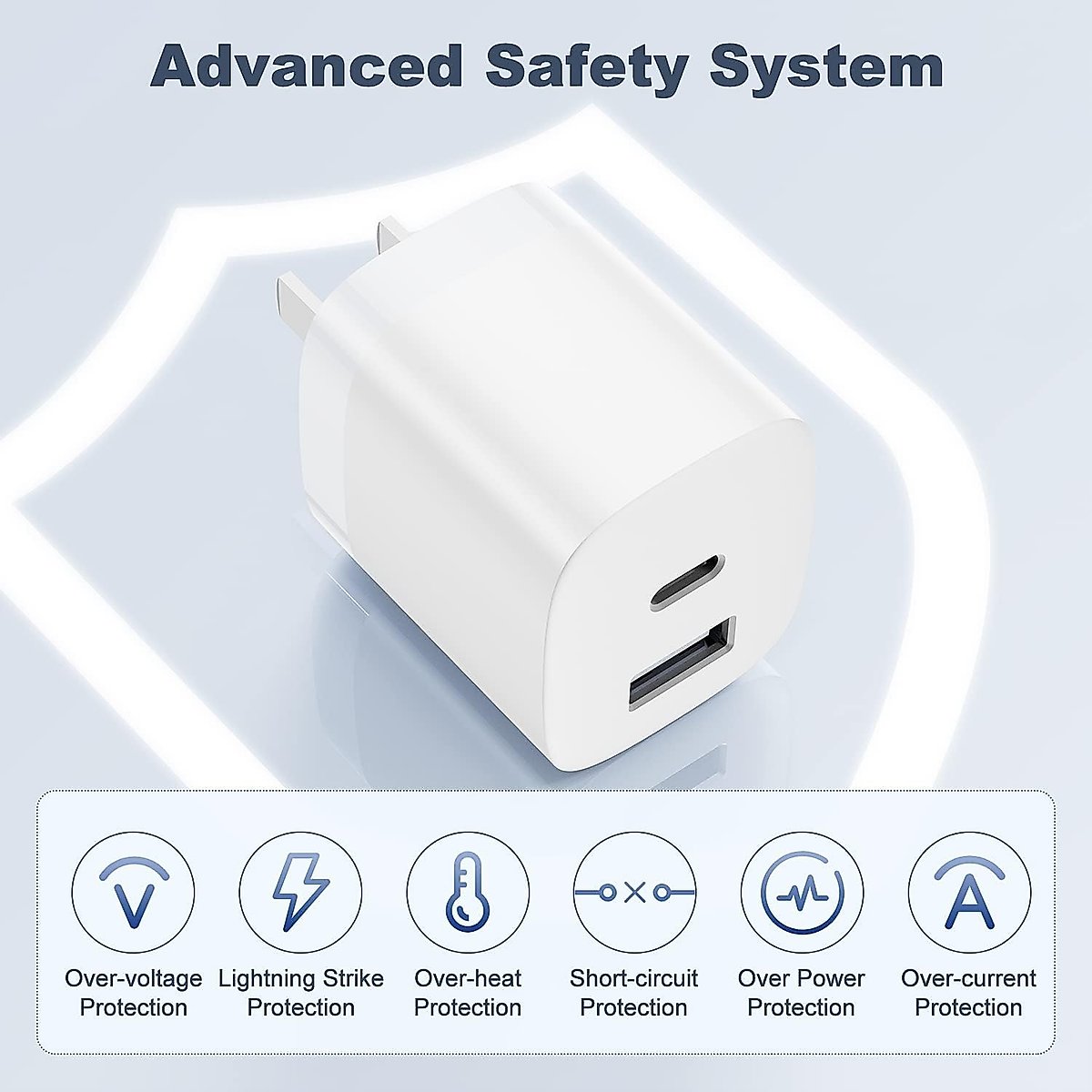 3-Pack Foldable Dual Port Fast Charger,20W USB-C Wall Charger Block PD Power Delivery Fast Charging Block Cube Plug Adapter for iPhone 15/14/13/12/Pro Max, XS/XR/X, iPad Pro, Samsung Galaxy and More