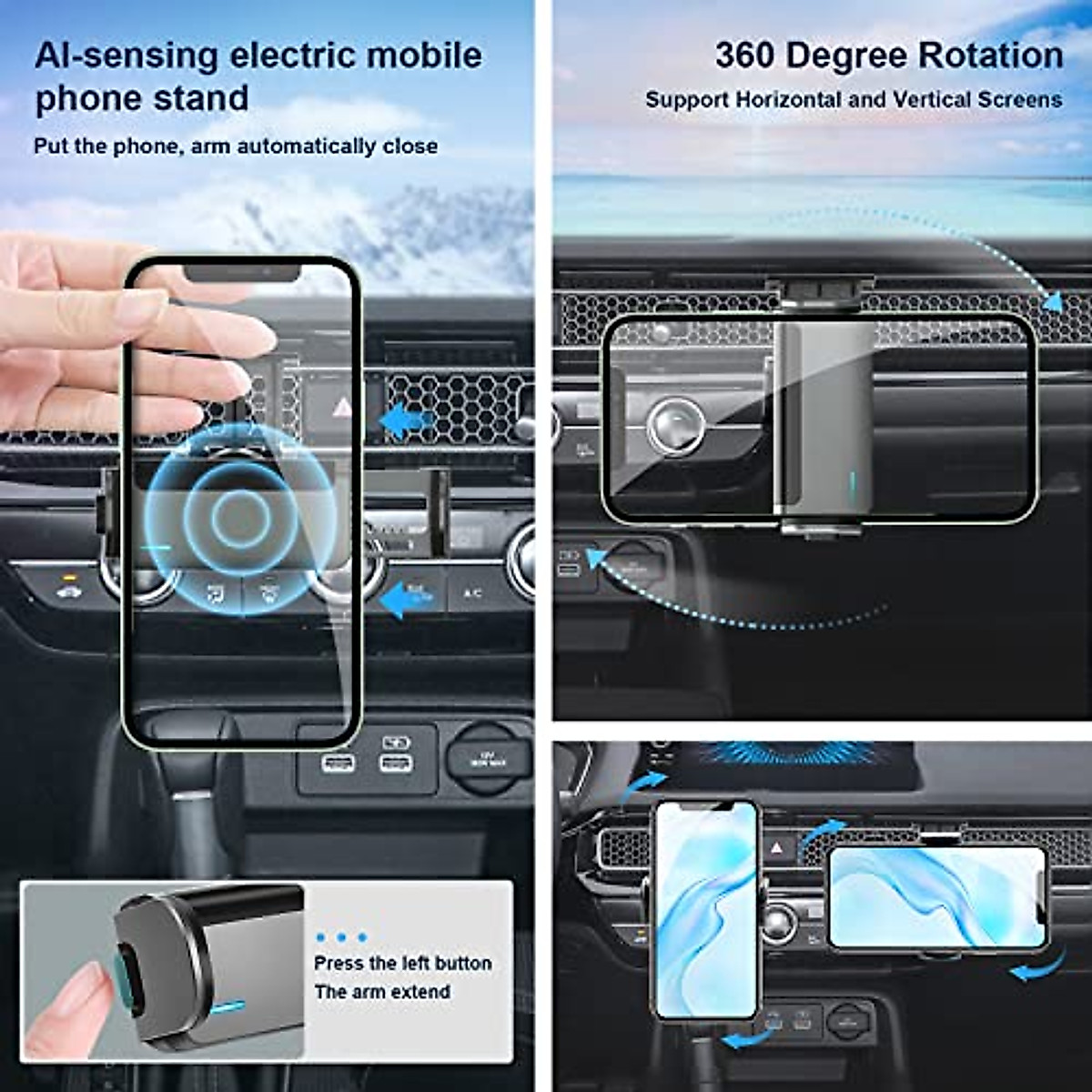 BIXUAN Car Mount Phone Holder Design for Honda Civic 2022 2023 Air Vent Car Electric Mobile Phone Holder Vent Phone Mount for Car with Expandable Grip 2022 2023 Civic Accessories 360 Degree Rotation