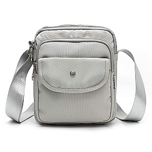 JOSEKO Crossbody Bag for Women, Mini Nylon Crossbody Travel Messenger Organizer Purse handbag Lightweight Pocket Bag Grey medium