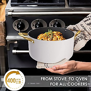 Ceramic Pots and Pans Set - Nonstick Non Toxic Cookware Set, PFOA Free, Induction Cookware With Dutch Oven, Frying Pan, Saucepan, Sauté Pan, Luxe Gold Pots and Pans for Cooking Set Gifts