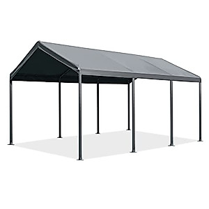 Gardesol Carport, 12’ X 20’ Heavy Duty Car Canopy with Powder-Coated Steel Frame, Easy to Assemble Portable Garage for Car, Boat, Party Tent with 180g PE Tarp for Wedding, Garden, 8 Legs, Gray