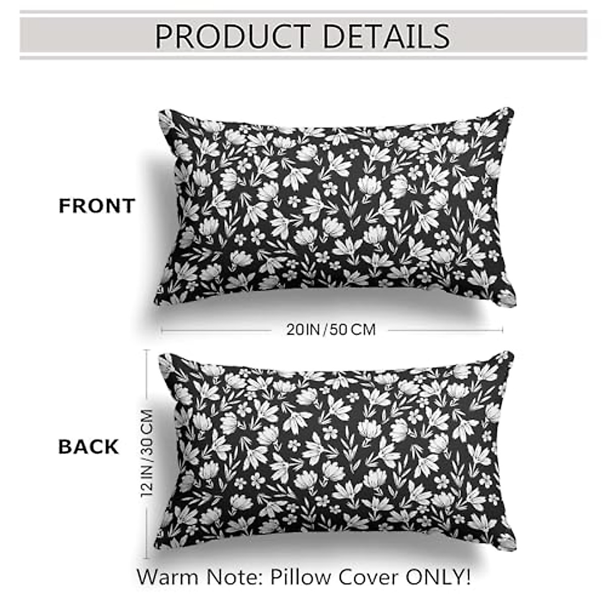 Snycler Spring Flower Pillow Covers 12x20 Set of 2 Rustic Cute Small Floral Black Cream Decorative Throw Pillows Outdoor Pillowcase Farmhouse Velvet Cushion Case Decor for Home Sofa Couch Bed