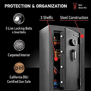 SentrySafe Fireproof and Waterproof XX-Large Steel Floor Safe with Digital Keypad Lock, Large Gun Safe for Home, 4.71 Cubic Feet, 37.7 x 21.7 x 19.0 Inches, EF4738E